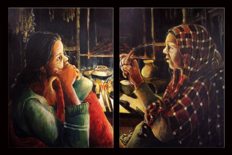 Kitchen Dialogue Painting by Careen Joplin Langstieh | Saatchi Art