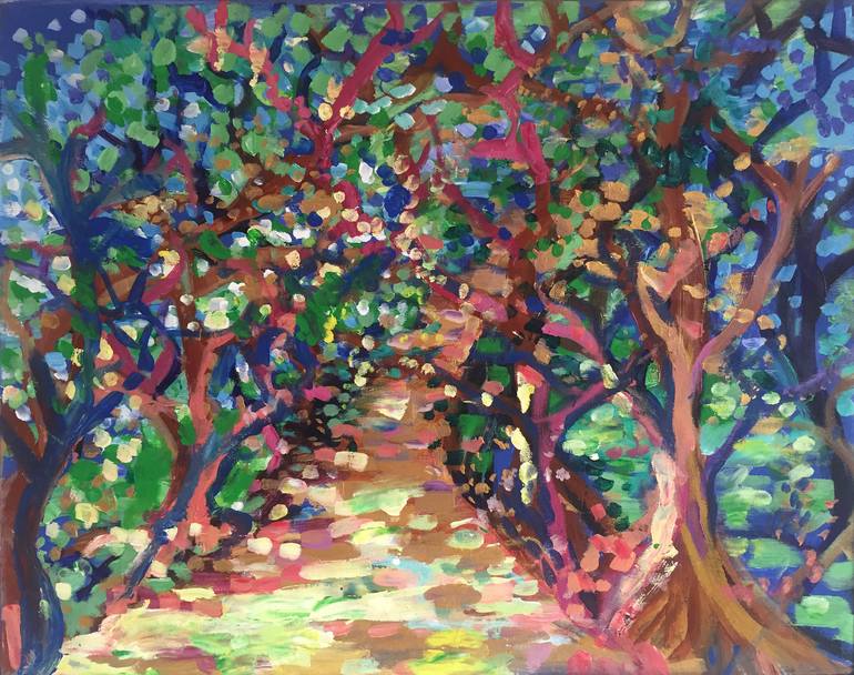 Sunny Forest Path Painting by Lucille Whitaker | Saatchi Art