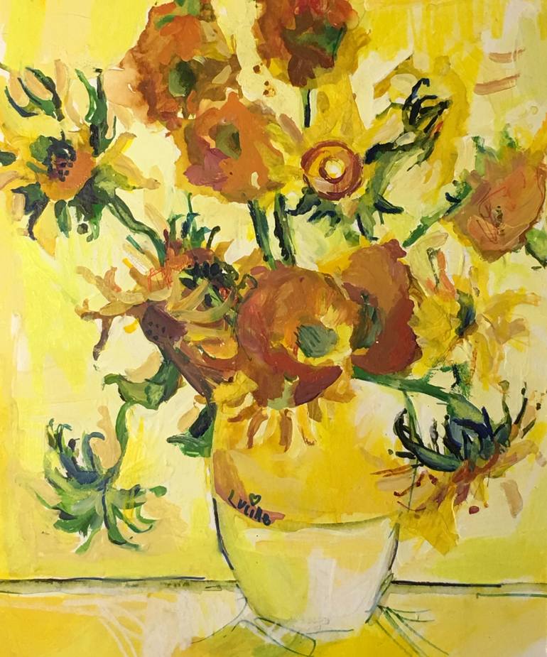 Van Gogh Sunflowers Painting by Lucille Whitaker | Saatchi Art