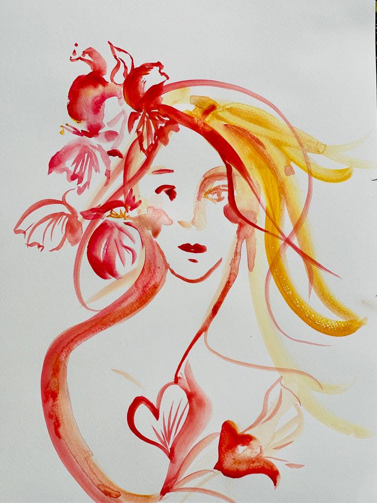 Cherry Hibiscus Blush Painting by Lucille Whitaker | Saatchi Art