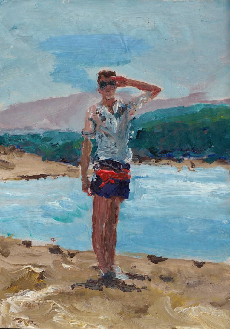 Man at the beach Painting by Emma Rojas | Saatchi Art