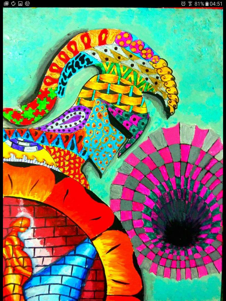 100% hand painting original modern patchwork mosaic w/signuture warrior ...