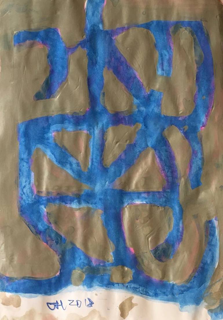 blue calligraphy Painting by Ghandour El Habre | Saatchi Art