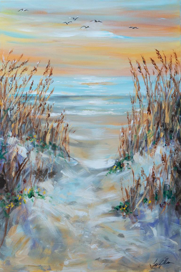 Sunrise Path beach Painting by Linda Olsen | Saatchi Art