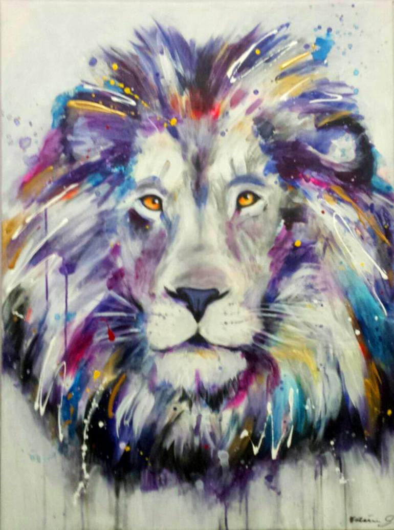 multicolored lion Painting by Valérie Gilbert | Saatchi Art