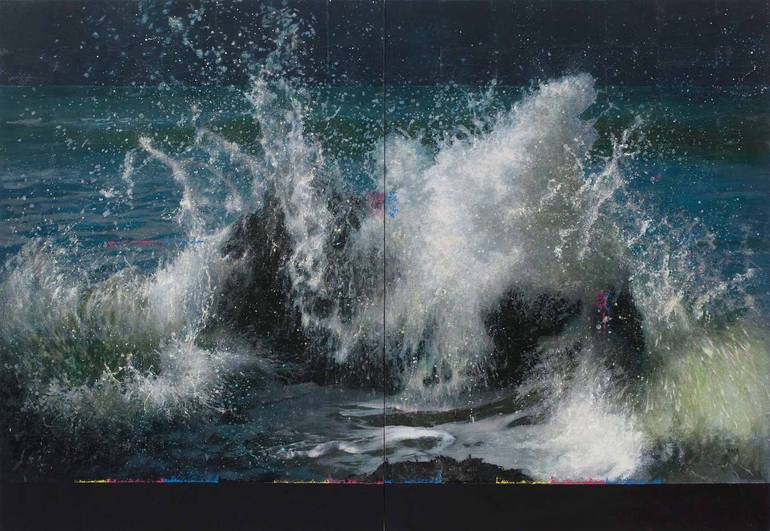 Wave Breaking Over Rock XXV Painting by Michael Corkrey | Saatchi Art