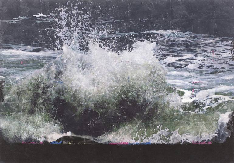 Wave Breaking Over Rock VII Painting by Michael Corkrey | Saatchi Art