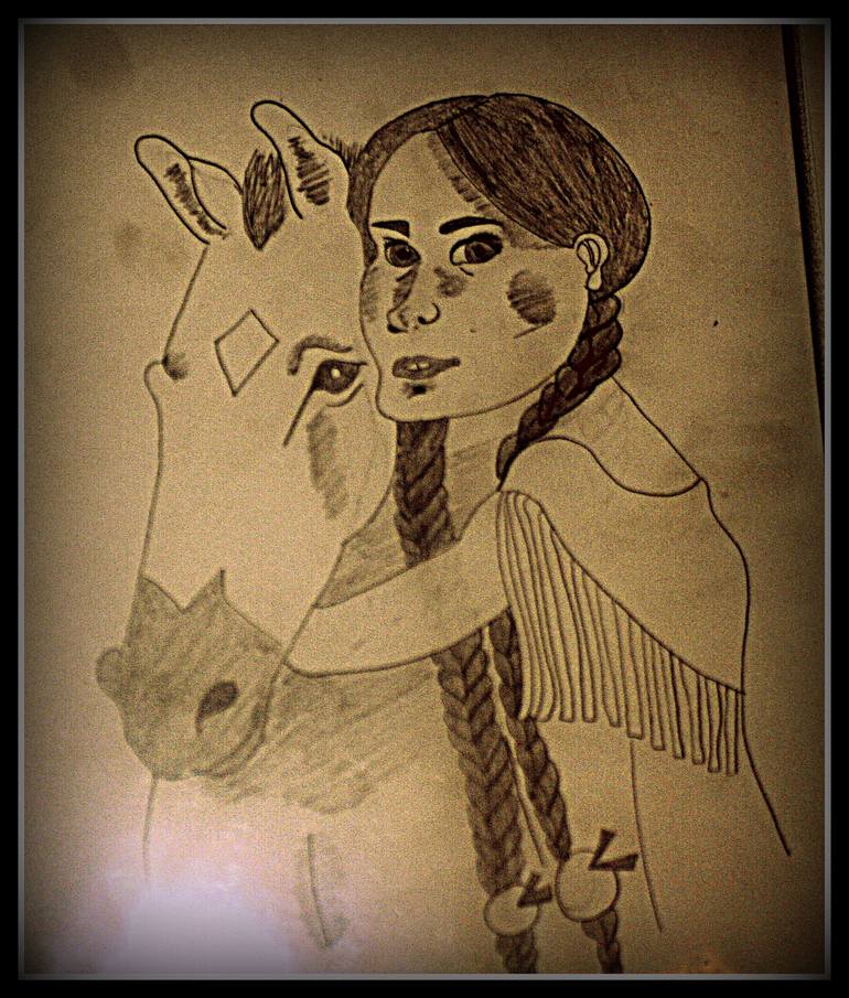Native Girl With Donkey Drawing by sabrina mejias | Saatchi Art