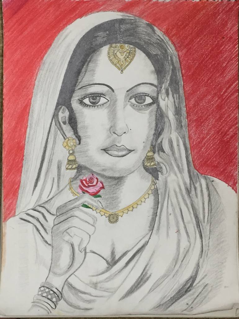 Ancient Royal Lady holding a red rose Drawing by Shweta Kamdar ...