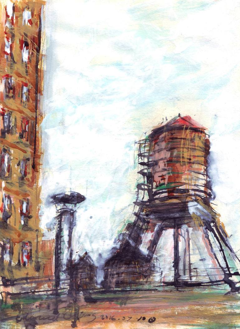 Water Tower Painting by Edward VisualArt | Saatchi Art