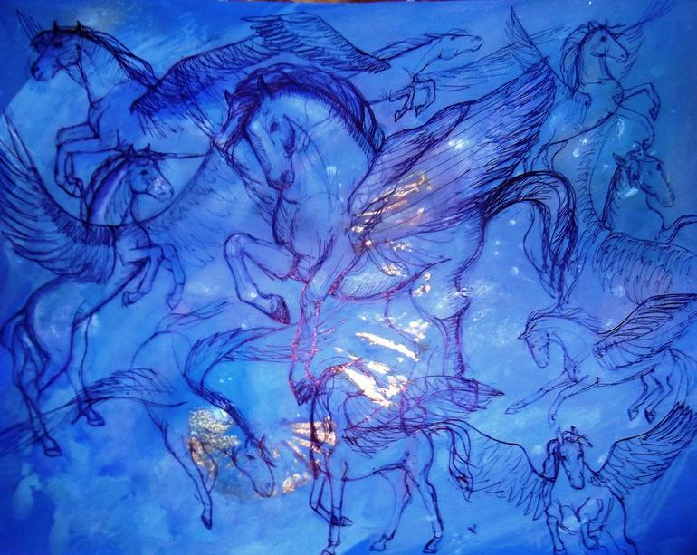 Flying horses Painting by Helena Manchip | Saatchi Art