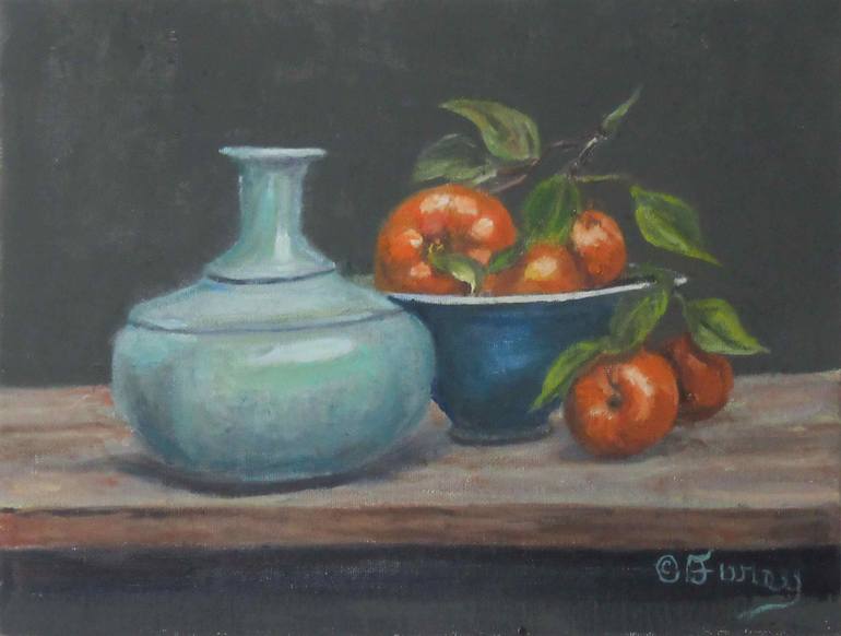 Blue Bowl Red Tomatoes Painting by Tom Furey | Saatchi Art