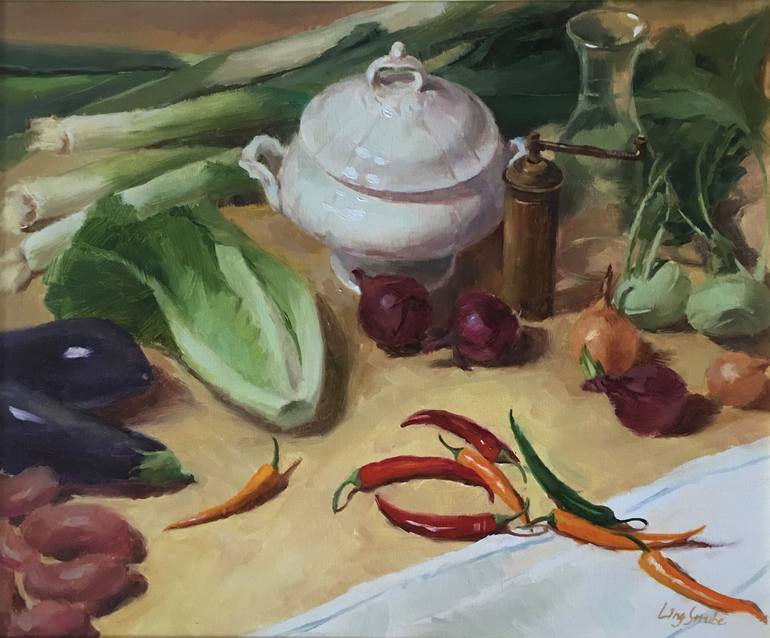 In the Kitchen Painting by Ling Strube | Saatchi Art