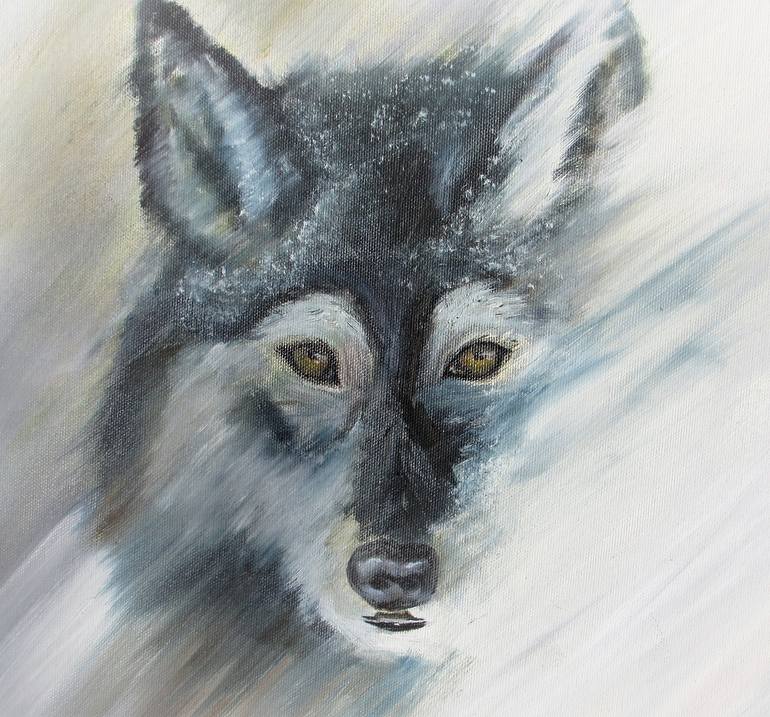Blizzard wolf Painting by Justine Humphries | Saatchi Art