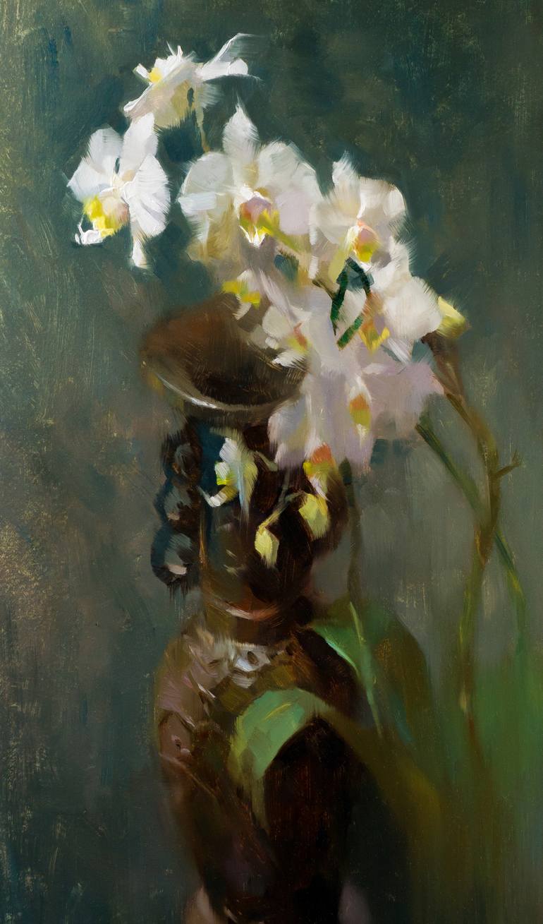 Orchids and Bronze Painting by Alex Kelly | Saatchi Art