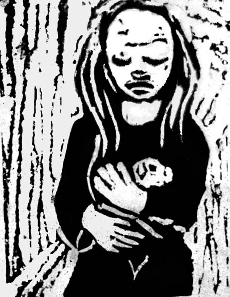 Girl Holding a Dog Printmaking by Ros Williams | Saatchi Art