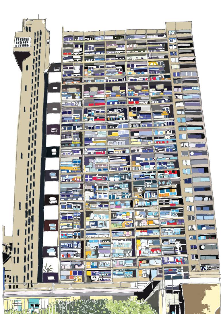 Trellick Tower Drawing by Georgia Sawers | Saatchi Art