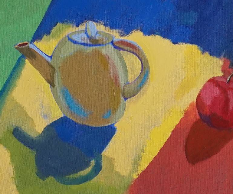 Interior with Red Apple and Teapot Painting by Patty Rodgers | Saatchi Art