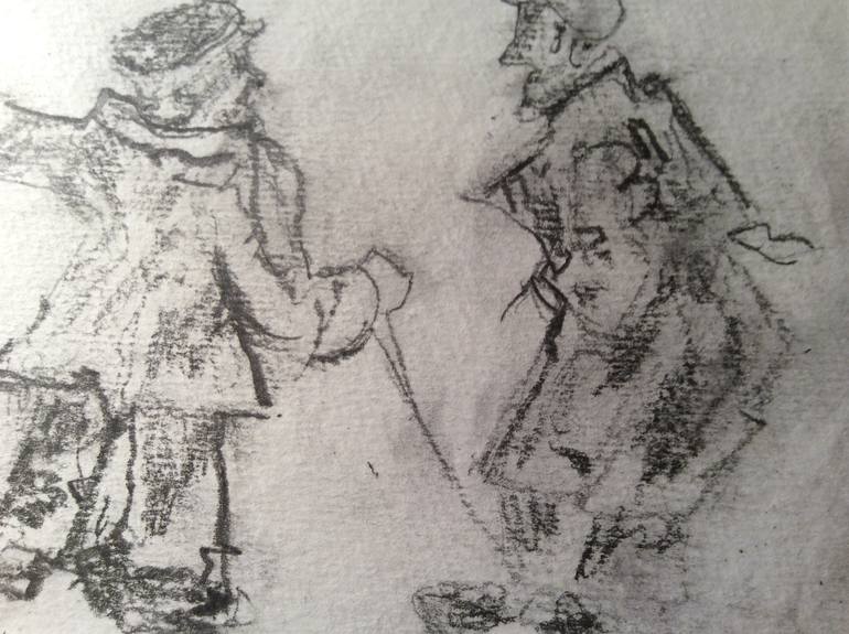 Two old men discussing Drawing by Joanna Weaver | Saatchi Art