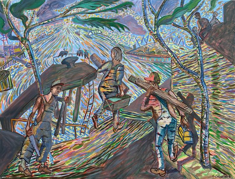 Construction Workers at the River Thames Painting by Frank Creber ...