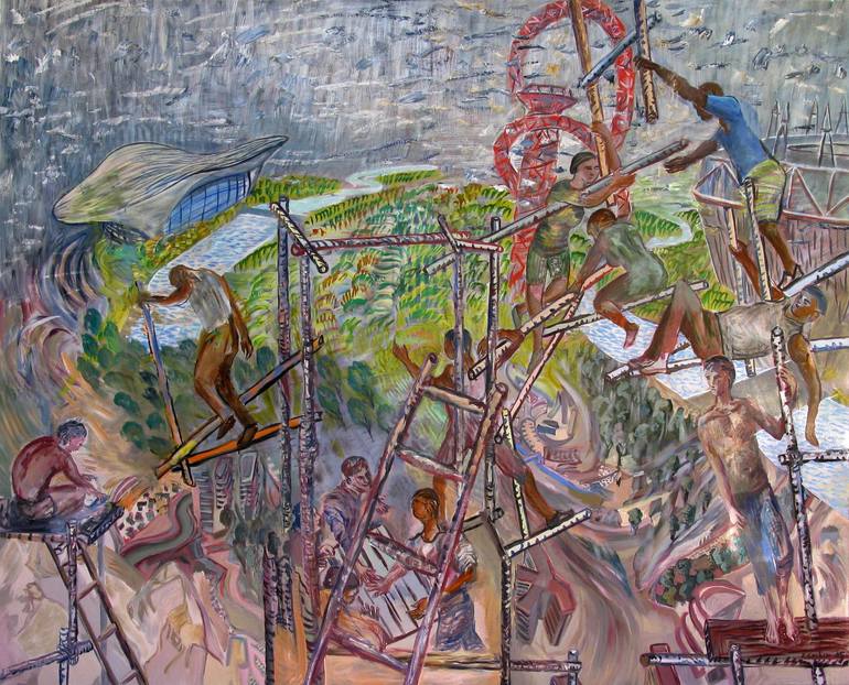Building the Olympic Park Painting by Frank Creber | Saatchi Art
