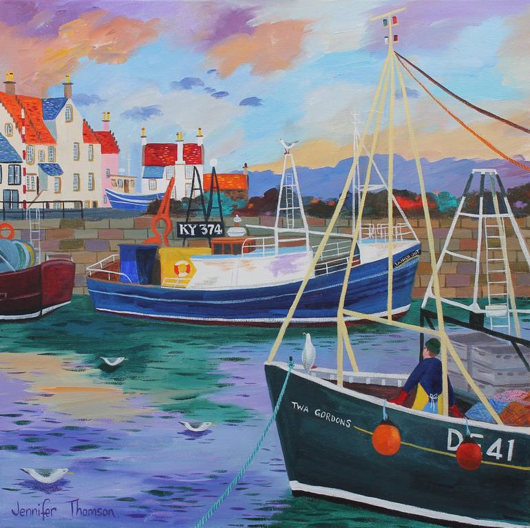 A Hopeful Sky, Pittenweem Painting by Jennifer Thomson | Saatchi Art