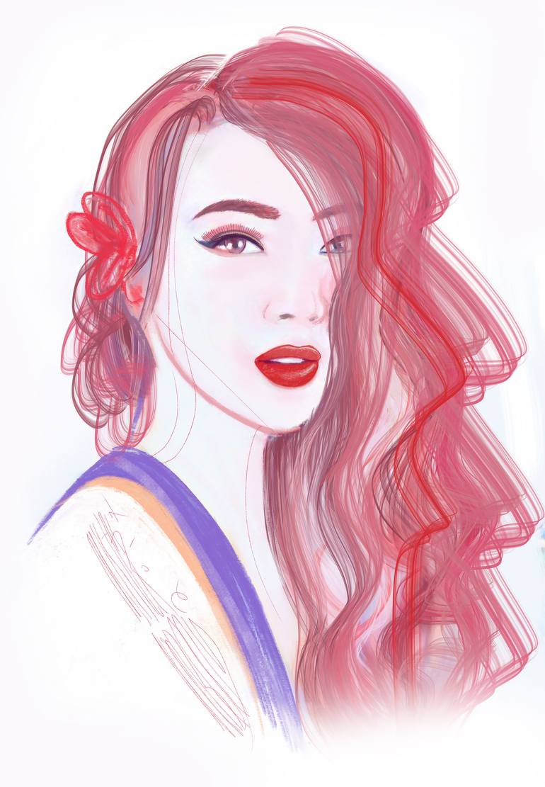 Pink portrait studio Drawing by Luis Villeda | Saatchi Art
