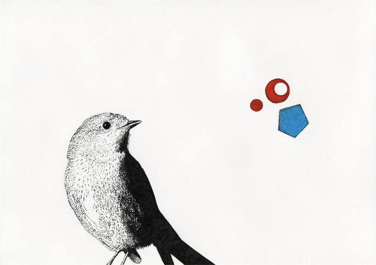 Robin with geometric shapes Drawing by Andrea Caliò | Saatchi Art