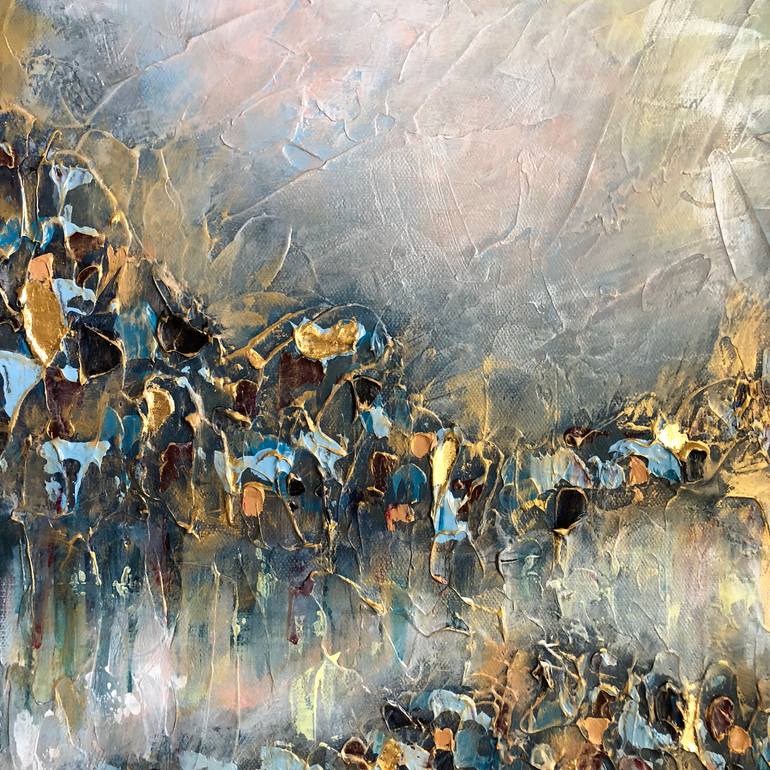 Whisper on the Water I - Abstract Landscape with Gold Leaf Painting by ...