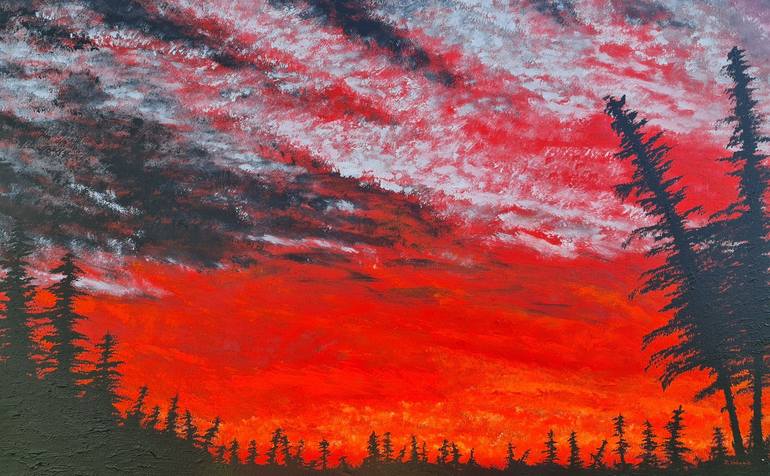 Landscape in red color Painting by Daniel Urbaník | Saatchi Art