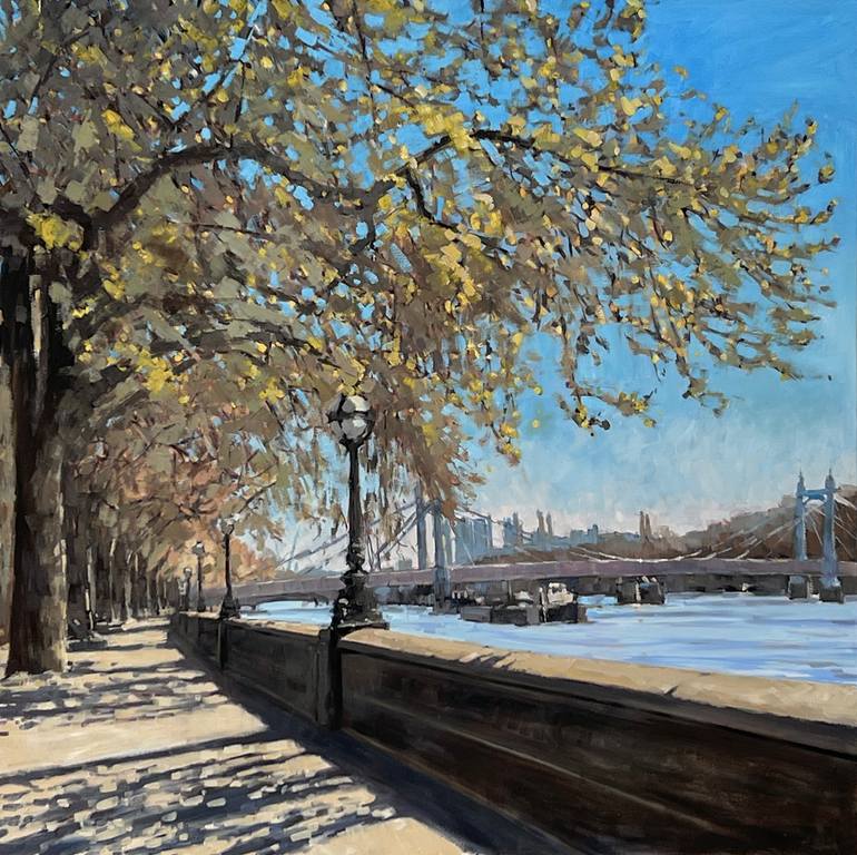 Albert Bridge autumn Painting by Louise Gillard | Saatchi Art
