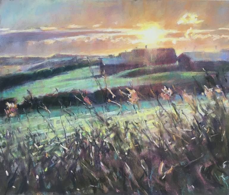 Frosty Cornish fields Drawing by Louise Gillard | Saatchi Art