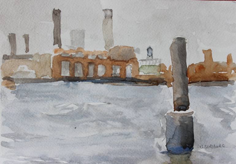 East River view. Corlears Hook. Painting by Vladimir Ginzburg | Saatchi Art