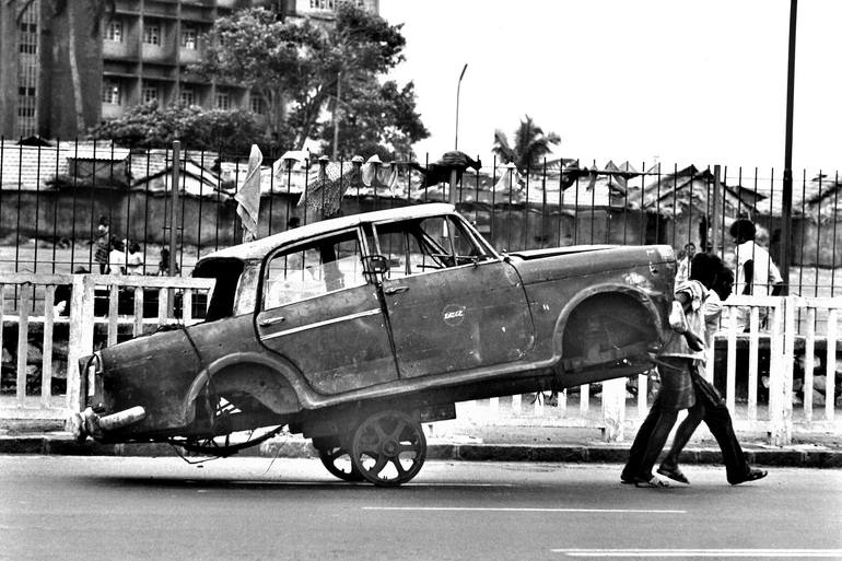 Car on hand cart, Mumbai, India, 1977 Photography by Jagdish Agarwal ...