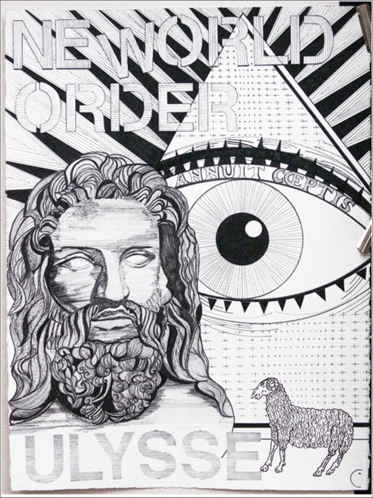 Ulysse and the NWO eye Drawing by Chloe des Lysses | Saatchi Art