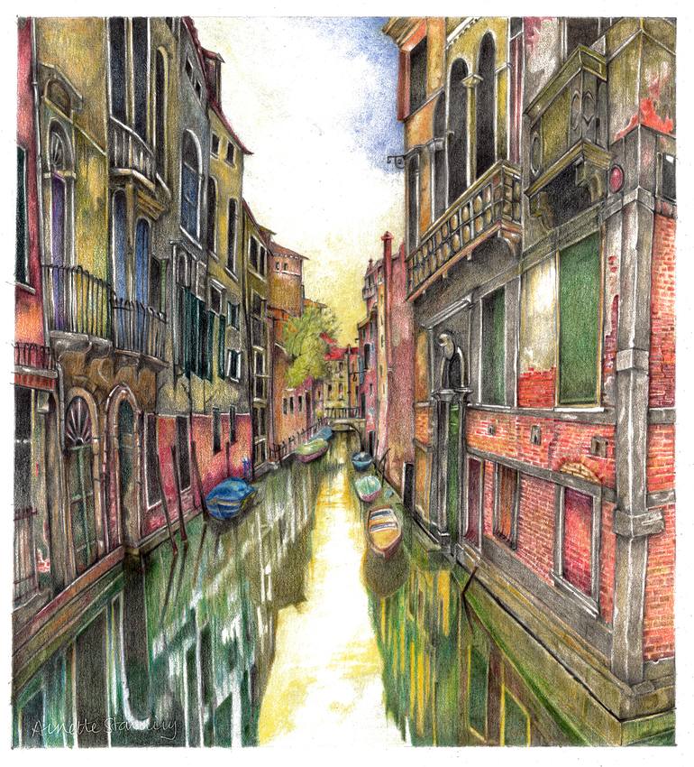 Venetian Backwater Drawing by Annette Standing | Saatchi Art