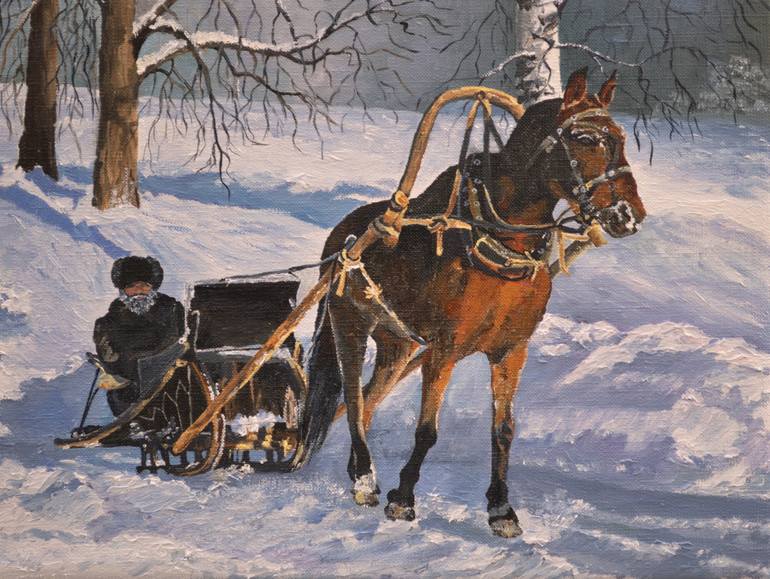 His horse felt the snow Painting by Sergey Lutsenko | Saatchi Art