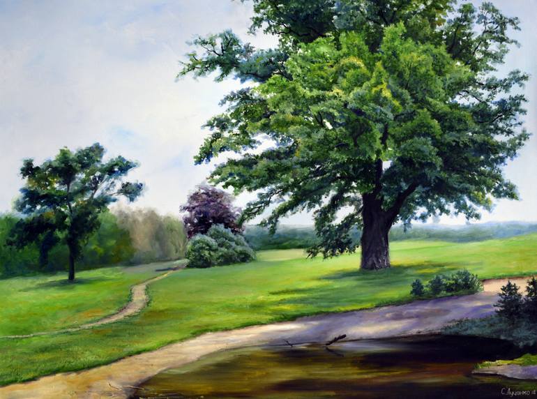 A Walk in the Park Painting by Sergey Lutsenko | Saatchi Art