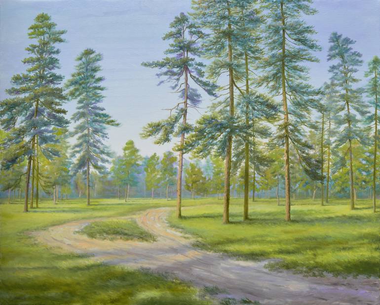 Pine trees Painting by Sergey Lutsenko | Saatchi Art