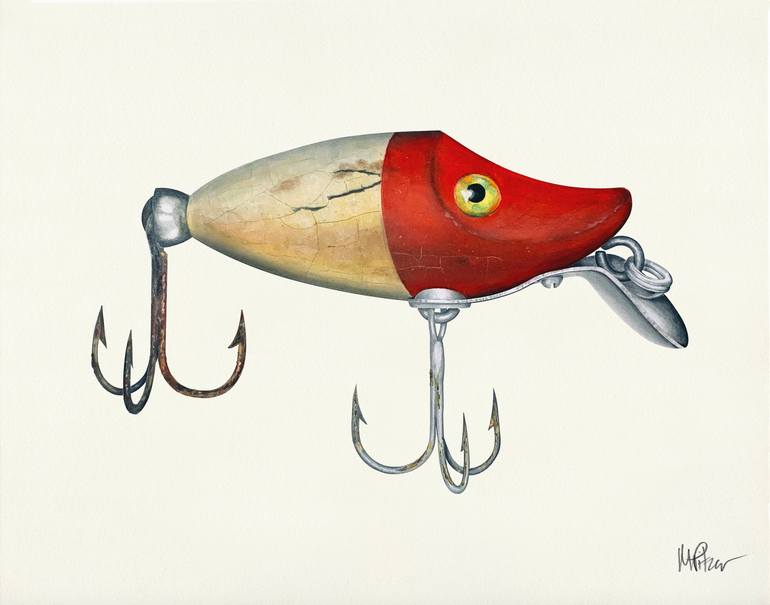 Copy of Lure No.3 - Paw-Paw Red & White Midget Wiggler Drawing by Mike ...