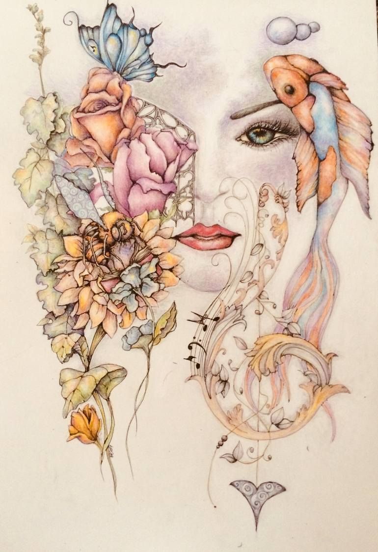 fish sheflowers Drawing by Susan Estes | Saatchi Art