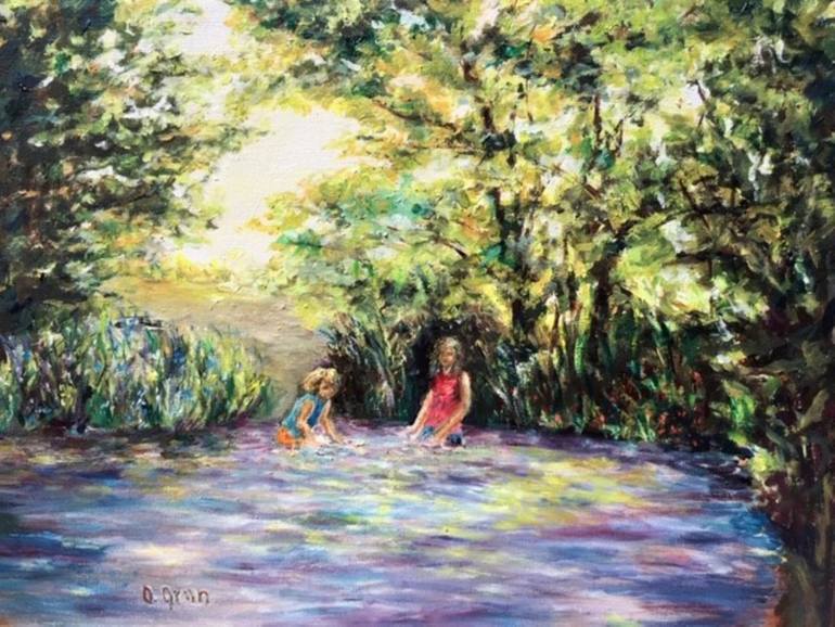 children in the pond Painting by Olga Grun | Saatchi Art