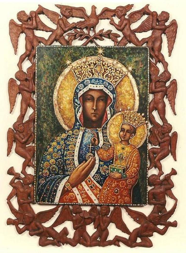 Saint-Marie And Jesus Icon Painting by Nicolae Vasilescu | Saatchi Art