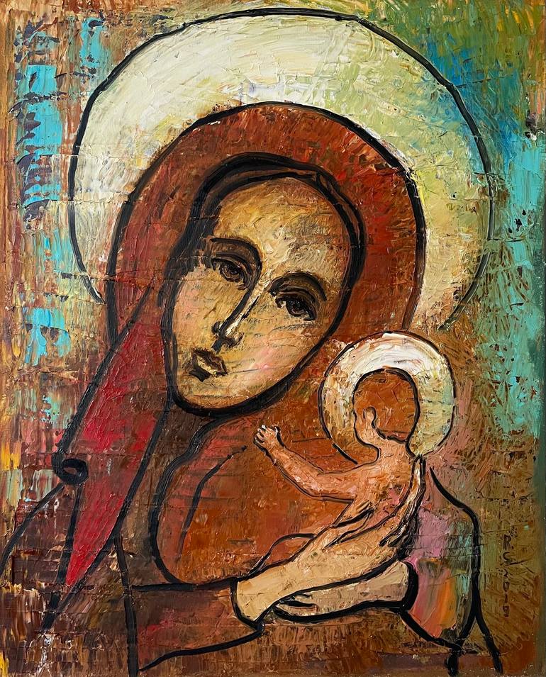 Maria with baby Jesus Painting by Roman Sleptsuk | Saatchi Art