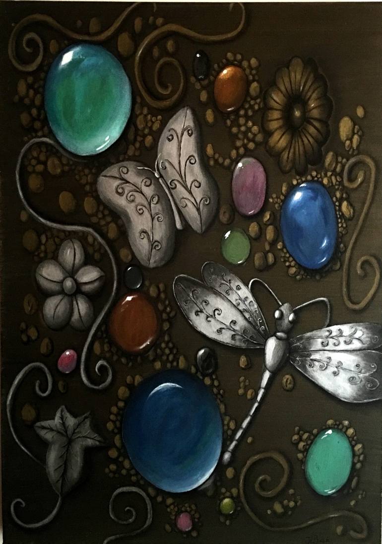 Butterflies and glass beads Painting by Jennifer Busa | Saatchi Art