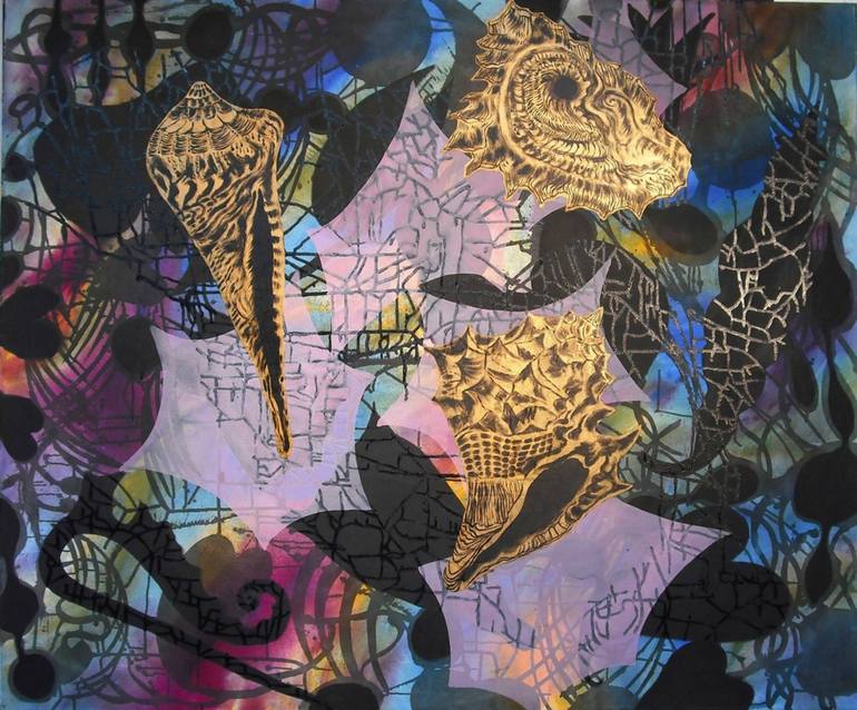 Sunset Shadow Game with Shells Painting by Anna-lise Horsley | Saatchi Art