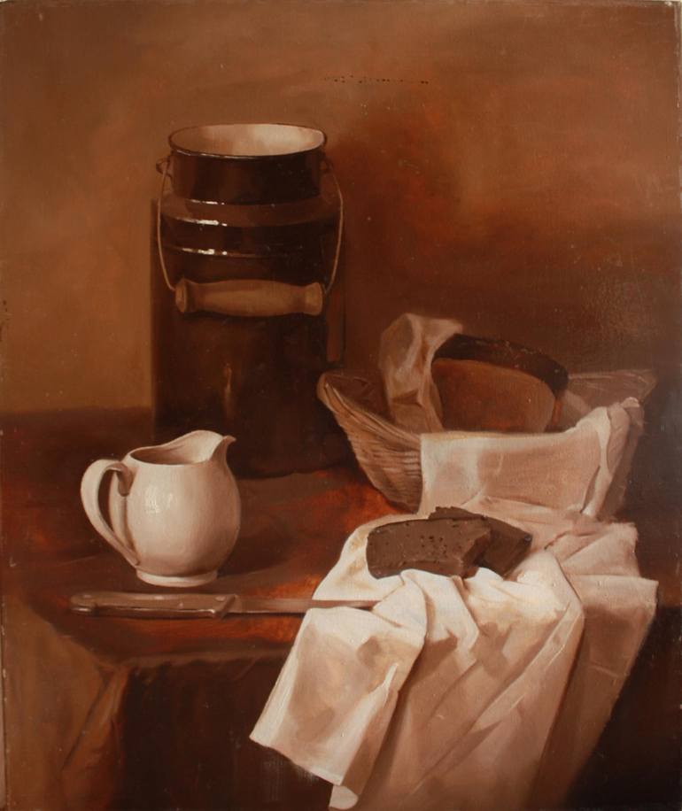 still life with bread Painting by Sergei Korabelnikov | Saatchi Art