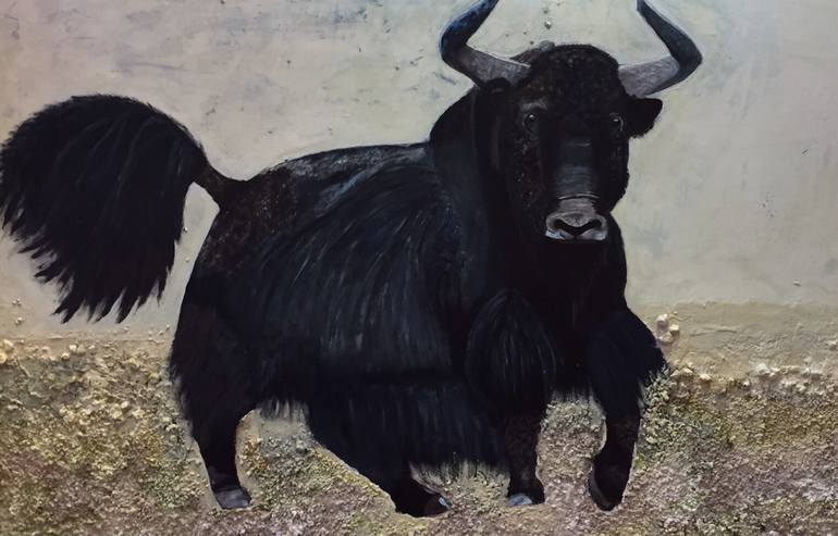 Bull with Long hair Painting by Katharina Borowski | Saatchi Art