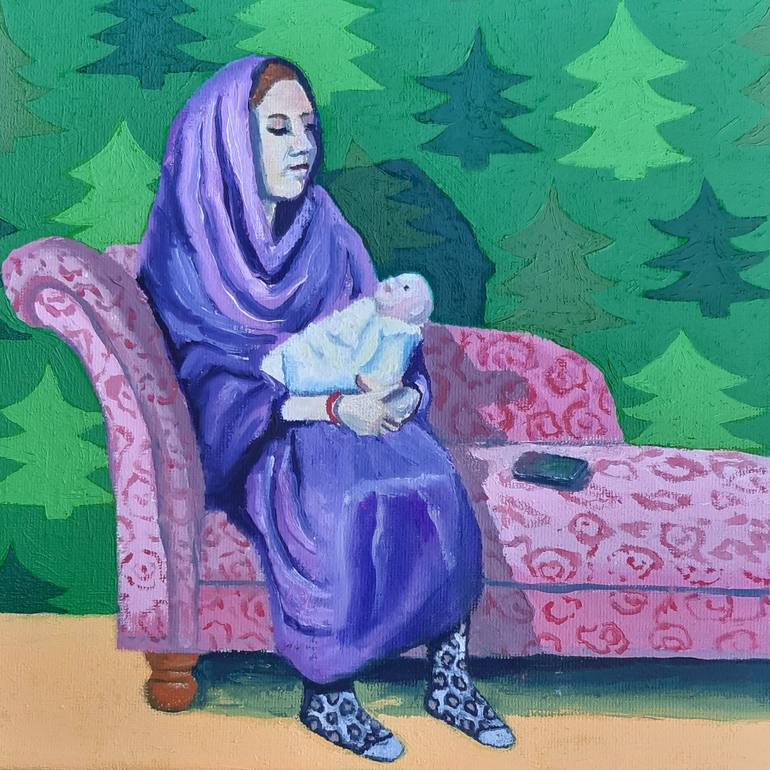 Maria waiting for a call Painting by Marion Wiering | Saatchi Art