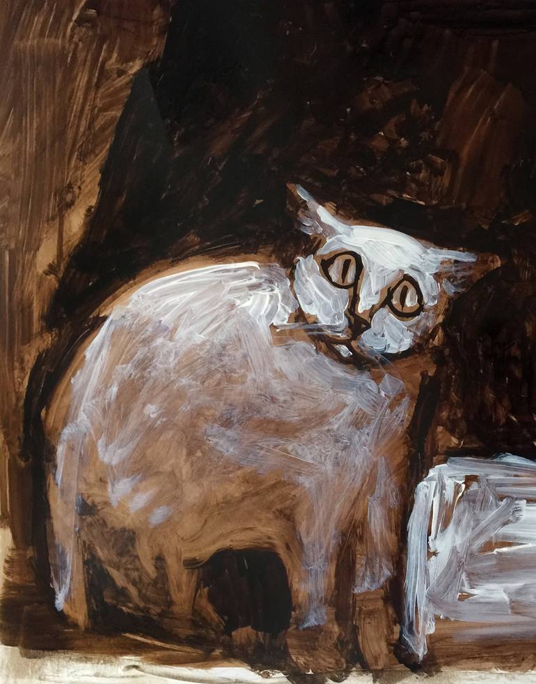 The Cat in the Dark Painting by Michel Suret-Canale | Saatchi Art